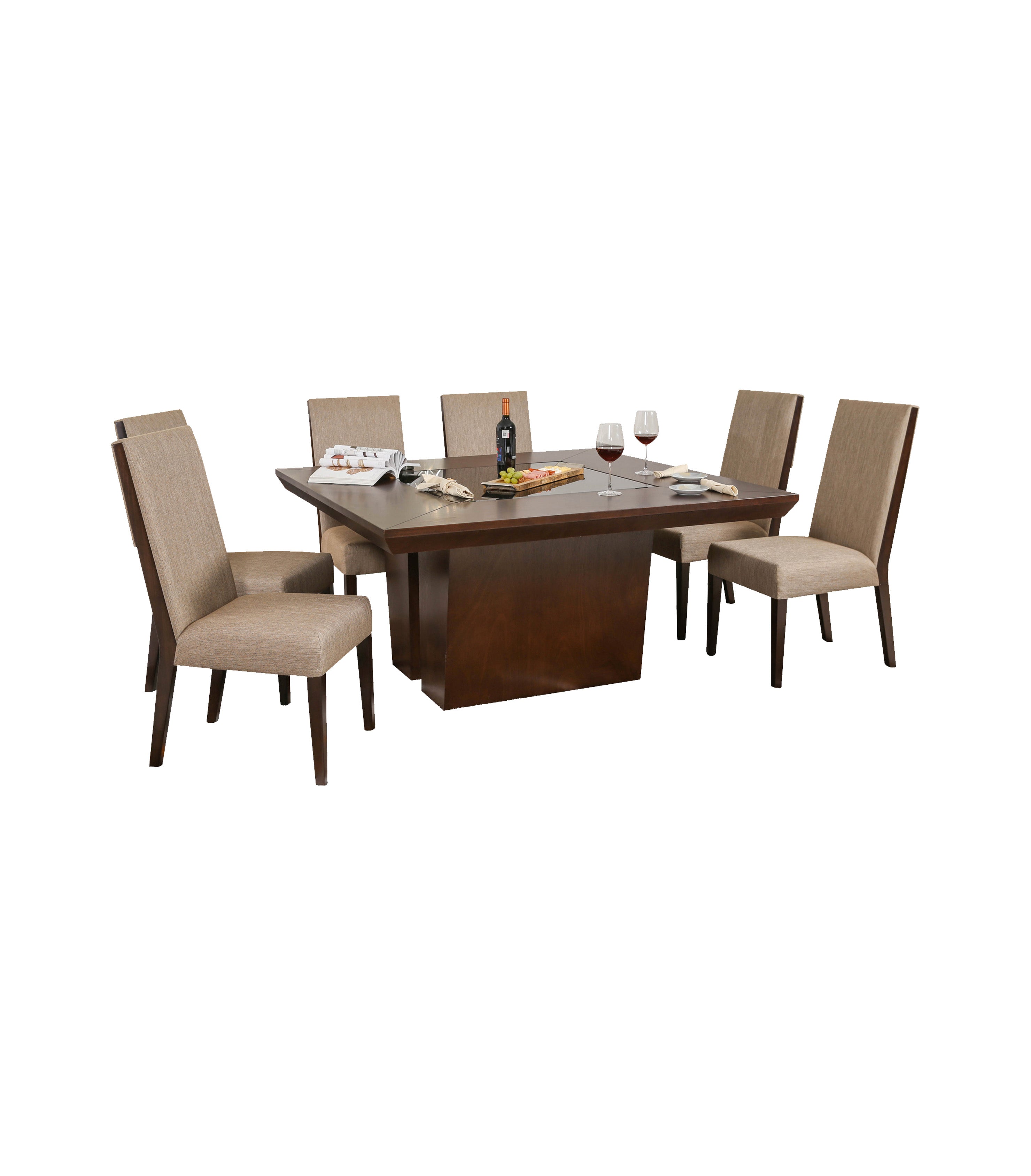 Comedor Palax de Madera: Mesa Rectangular y 8 Sillas de Tela Color Caf – Avanti Muebles