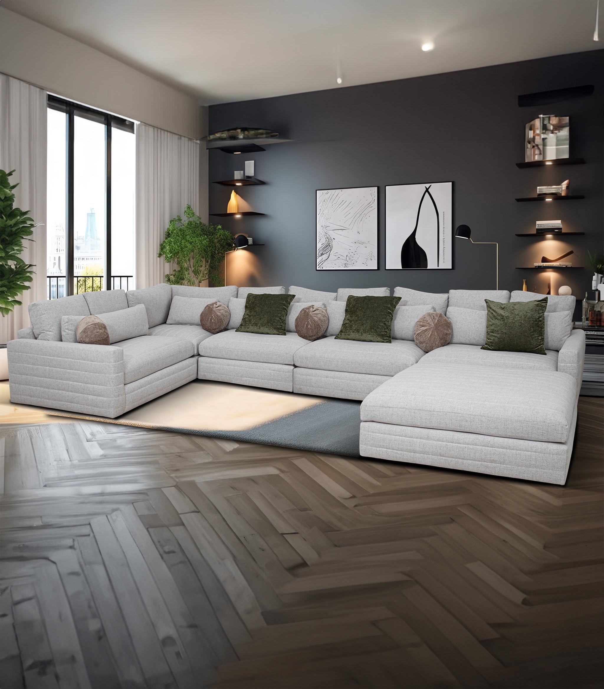 Sala Esquinera Modular Capri de Tela tela color Gris